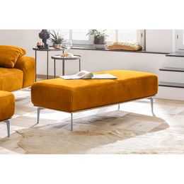 W.Schillig Polsterhocker &raquo;run&laquo; mit elegantem Holzsockel, F&uuml;&szlig;e in Silber matt, Breite 150 cm gelb Stoff S37 (100% Polyester);ROHLEDER Chenille-