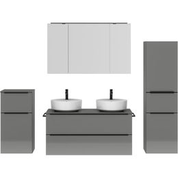 Nobilia Badm&ouml;bel-Set &raquo;Alvene&laquo; vormontiert, mit Soft-Close, 4 Stk. tlg. grau B/H/T: 230cmcm x 184,2cmcm x 48,5cmcm,mit Spiegelschrank,Griffe schwarz