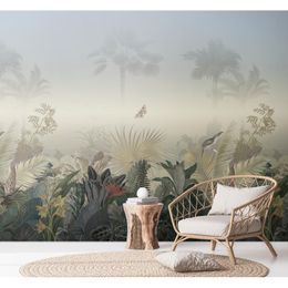 Livingwalls living walls Fototapete &raquo;Fototapete Dschungeltapete&laquo; gemustert matt neutral glatt Tropische Tapete Palmen Tapeten Wohnzimmer Schlafzimmer K&uuml;che Design