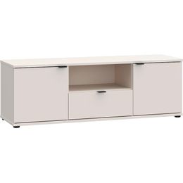 FORTE Lowboard &raquo;Ganymede&laquo; Breite 129,8cm, TV Board, Stauraum, Schublade; Metallgriffe, Kabelf&uuml;hrung beige Holzwerkstoff B/H/T: 129,8cm x 43,9cm x 