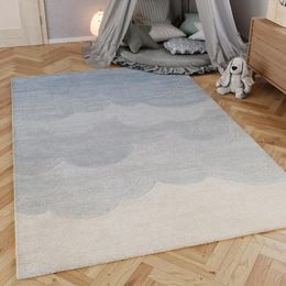 Smart Kids Kinderteppich &raquo;Mika&laquo; rechteckig 1,2 mm H&ouml;he aus Naturfasern, dezentes Wolken-Motiv, pastellfarben, Kinderzimmer blau Wolle B : 160cm 1 Stk.