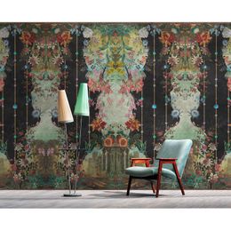 Livingwalls living walls Vliestapete &raquo;Floral-Orientalische Tapete Gr&uuml;n Schwarz antik&laquo; matt glatt bunt Vlies B/L: 2,7m x 4m, Rollen: 1