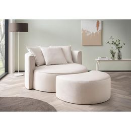 LeGer Home by Lena Gercke XXL-Sessel &raquo;ISALIE Samtoptik, Rundsessel m. Hocker, Lesesessel,Loveseat,Big-Sessel&laquo; Set, trendige Bezugsstoffe, 3 Zierkissen