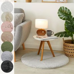 LUXOR living Fellteppich &raquo;Novara&laquo; rund 30 mm H&ouml;he Kunstfell, Kaninchenfell-Haptik, besonders weicher Hochflor silber Kunstfaser &Oslash; 80cm 1 Stk., 30mm, &Oslash;