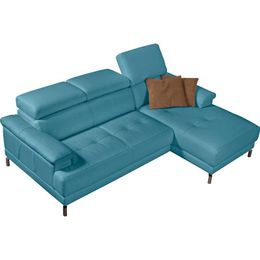 Egoitaliano Ecksofa &raquo;Soul, Design und Sitzkomfort auf hohem Niveau, tolle Details, L-Form&laquo; mit Recamiere, inkl. Kopfteilverstellung blau Leder &raquo;BULL&laquo; (echtes 