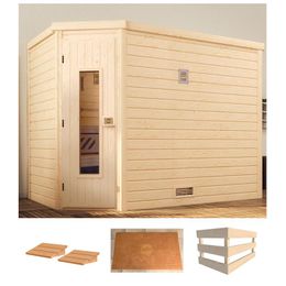 Weka Sauna &raquo;Turku Eck 2&laquo; ohne Ofen beige ohne Ofen, (ohne Ofen)