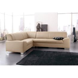 DOMO collection Ecksofa &raquo;Alisson, zeitlose Optik, flache Armlehnen, L-Form&laquo; fester Sitzkomfort, wahlweise mit Bettfunktion beige Microfaser aus 100% 