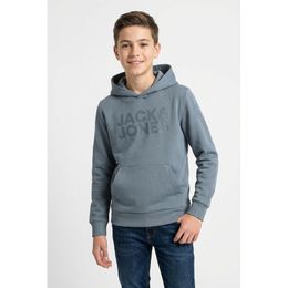 Jack & Jones Jack & Jones Junior Jungen Kapuzensweatshirt &raquo;JJECORP mit Druck, K&auml;ngurutasche, pflegeleicht&laquo;, Baumwollmischung, regular fit grau 152