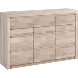OTTO home Kommode &raquo;Silkeborg&laquo; Breite 130 cm braun Holz teilmassiv B/H/T: 130cm x 85cm x 35cm, Holzwerkstoff eichefarben wei&szlig; gekalkt (Korpsu) / 