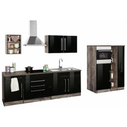 KOCHSTATION K&uuml;chenzeile &raquo;KS-Samos&laquo; Breite 350 cm, wahlweise mit E-Ger&auml;ten und Induktionskochfeld schwarz B/H/T: 350cm x 200cm x 60cm, ohne E-Ger&auml;te