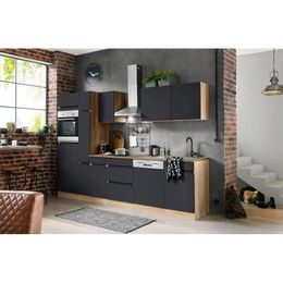 Optifit K&uuml;chenzeile &raquo;Roth&laquo; Breite 300 cm, wahlweise mit E-Ger&auml;ten, mit Apothekerschrank grau B/H/T: 300cm x 206,8cm x 60cm, ohne E-Ger&auml;te