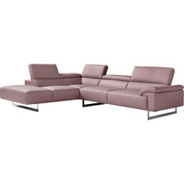 Egoitaliano Ecksofa &raquo;Malika, elegant und bequem, Designsofa, L-Form&laquo; mit Ottomane, inkl. Kopfteilverstellung und chromfarbenen Metallf&uuml;&szlig;en beige Leder &raquo;BULL&laquo; (