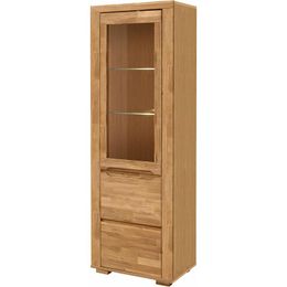 OTTO home Vitrine &raquo;DENIS75, 5 F&auml;cher, Teilmassiv, 1 T&uuml;r mit Glaseinsatz, grifflos&laquo; B/T/H:65/40/190cm, Einlegeboden teilwese verstellbar, Eiche ge&ouml;lt. 