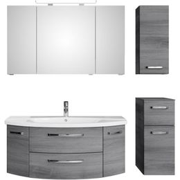 Badm&ouml;bel-Set &raquo;Serie 4010 4-teilig Keramik-Waschtisch mit LED-Spiegelschrank&laquo; Set grau Holzwerkstoff B/H/T: 150,5cmcm x 200cmcm x 48cmcm