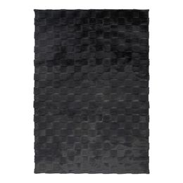 Kayoom Teppich &raquo;Botany 625&laquo; rechteckig 18 mm H&ouml;he weicher kuscheliger Kurzflor, Fellhaptik, alle R&auml;ume, viele Farben schwarz Polyester B : 80cm 1 Stk., 18mm,