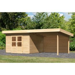 Karibu Gartenhaus &raquo;Perlsee 3&laquo; mit Anbaudach beige Holzwerkstoff ohne Fu&szlig;boden, R&uuml;ckwand, ohne Dacheindeckung