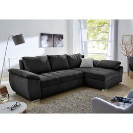 Jockenh&ouml;fer Ecksofa &raquo;Alster L-Form, B: 268 cm&laquo; mit Schlaffunktion, Bettkasten & Zierkissen schwarz B/H/T: 268cm x 76cm x 161cm, Luxus-Microfaser, Ottomane 