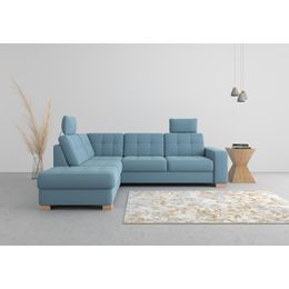 Sit & More sit&more Ecksofa &raquo;Quincy L-Form&laquo; wahlweise mit Schlaffunktion und Bettkasten blau B/H/T: 249cm x 82cm x 213cm, Luxus-Microfaser, Ottomane links, ohne 