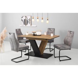 Hela Essgruppe &raquo;EMS Tisch 140-180x90 cm ausziehbar, Esstisch inkl. 4 St&uuml;hle&laquo; Set, 5tlg. Set, Esstisch plus 4 Esszimmerst&uuml;hle, 5 Stk. tlg. Ausziehtisch