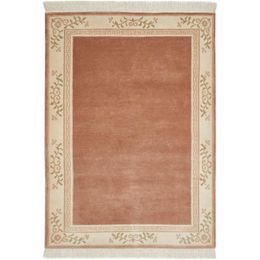 LUXOR living Wollteppich &raquo;Giza, handgekn&uuml;pft&laquo; rechteckig 12 mm H&ouml;he reine Wolle, mit Bord&uuml;re & Fransen, Orient-Teppich, Wohnzimmer rosa Obermaterial: 