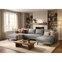 Trendmanufaktur Wohnlandschaft &raquo;Amazing II, wahlw. mit Schlaffunktion & Bettkasten, Fu&szlig; schwarz&laquo; Sofa in U-Form, in Cord, Struktur LEO o. Struktur 