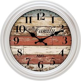 AMS Unisex AMS Wanduhr &raquo;W9618&laquo; Quarzuhr,Wohnzimmer,Esszimmer,K&uuml;che,Arbeitszimmer,B&uuml;ro, Flur silber &Oslash; 28cm