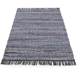 CarpetFine Teppich &raquo;Kelim Chindi, Wendeteppich&laquo; rechteckig 6 mm H&ouml;he handgewebt, Fleckerlteppich mit Fransen, auch vielen in L&auml;ufergr&ouml;&szlig;en schwarz 