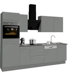 Optifit K&uuml;chenzeile &raquo;Bern&laquo; Breite 270 cm, wahlweise mit E-Ger&auml;ten grau B/H/T: 270cm x 60cm, ohne E-Ger&auml;te