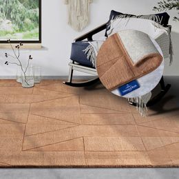 Villeroy & Boch Wollteppich &raquo;Ursule&laquo; rechteckig 10 mm H&ouml;he L&auml;ufer, handgewebt, Wolle, Natur, Wohnzimmer, Geometrie, Boho braun Wolle B : 80cm 1 Stk., 10mm, L: 150cm