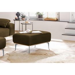 W.Schillig Polsterhocker &raquo;run&laquo; mit elegantem Holzsockel, F&uuml;&szlig;e in Silber matt, Breite 75 cm gr&uuml;n Flachgewebe W82 Q2 (74% Polyacryl, 26% Polyester) B/H/