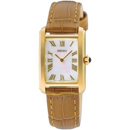 Seiko Damen Quarzuhr Armbanduhr, Damenuhr, Lederarmband, analog, Perlmutt braun Einheitsgr&ouml;&szlig;e