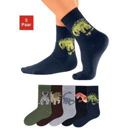 H.I.S. H.I.S M&auml;dchen Socken, Gr. 39, bunt, Baumwolle, Elasthan, Polyamid, uni und gemustert, Socken, mit Dinosauriermotiven