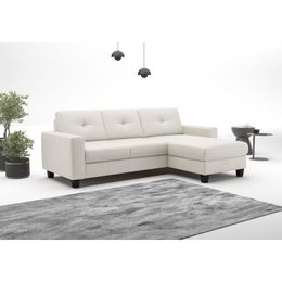 OTTO home Ecksofa &raquo;Varese&laquo; wahlweise mit Schlaffunktion und Bettkasten wei&szlig; B/H/T: 239cm x 91cm x 164cm, NaturLEDER Stoff, Recamiere rechts,mit 