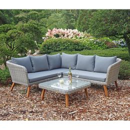 Garden Pleasure Garten-Essgruppe &raquo;PAMPLONA&laquo; 1 Stk. tlg. mit bequemer Polsterung grau Aluminium, FSC -zertifiziertes Massivholz, Glas, Polyrattan B/H/T: 180cm x 75cm x