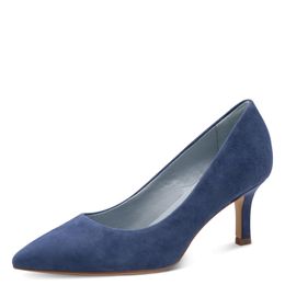 Tamaris Damen Pumps, Gr. 39, blau, Ziegenveloursleder, unifarben, Schuhe, Schlupfschuh, Abendschuh, Festtagsschuh in spitz zulaufender Form