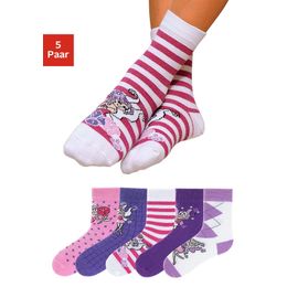 H.I.S. H.I.S M&auml;dchen Socken "Bunte Kindersocken, unterschiedlich gemustert", Gr. 35, lila, Baumwollmischung, gemustert, Socken, in 5 farbenfrohen