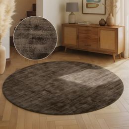 vikosa Teppich &raquo;Noemi&laquo; rund 10 mm H&ouml;he Dezenter Glanz, Weich, Seidenoptik, Viskose, Wohnzimmer, Schlafzimmer braun Viskose &Oslash; 200cm 1 Stk., 10mm, &Oslash; 