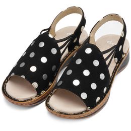Ara Damen Riemchensandale "HAWAII", Gr. 36, schwarz, Veloursleder, gepunktet, Schuhe, Sommerschuh, Sandalette, Keilabsatz, mit Stretch-B&auml;nder, G-Weite
