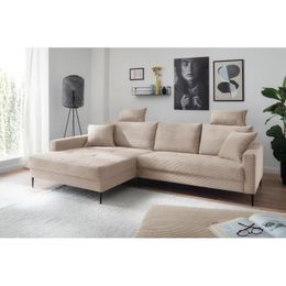 Trends by HG Ecksofa &raquo;Summer L-Form, B: 280cm, in Cord & Struktur&laquo; wahlweise mit Kopfst&uuml;tzen, schwarze Metallf&uuml;&szlig;e beige 92% Polyester;8% Nylon B/H/T: 
