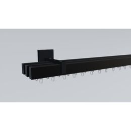 Indeko Gardinenstange &raquo;Bern&laquo; 3 l&auml;ufig-l&auml;ufig Wunschma&szlig;l&auml;nge Innenlauf Komplett-Set inkl. Gleitern und Montagematerial schwarz Aluminium B/L: 380cm, 1 
