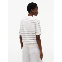 Tommy Hilfiger Damen Polokragenpullover "JERSEY STITCH MINI POLO", wei&szlig;, Gr. L, gestreift, Strick, Obermaterial: 67% Baumwolle, 33% Polyamid,