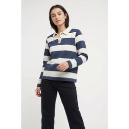 soyaconcept Damen Langarm-Poloshirt "SC-BARNI 48", blau, Gr. XL, geringelt, gestreift, Jersey, Obermaterial: 48% Modal, 48% Polyester, 4% Elasthan,