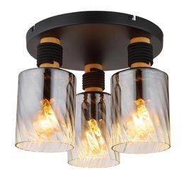Globo LIGHTING Deckenleuchte &raquo;DECKENLEUCHTE METALL&laquo; E27 1 Stk. Deckenleuchte Schwarz/Holz, Rauchglas klar, E27 schwarz 3, &Oslash; 32cm H: 25,4cm, 1 Stk.
