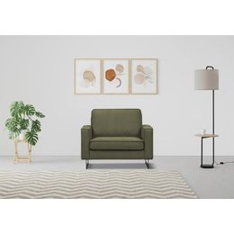 OTTO home Loveseat &raquo;Pinto 105 cm, Cord, Chenille, Lederoptik&laquo; mit Keder, Metallf&uuml;&szlig;en und auch in Cord Bezug erh&auml;ltlich gr&uuml;n Kunstleder (65% Polyester,