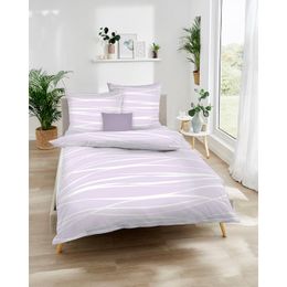 Kaeppel Wendebettw&auml;sche &raquo;MOTION 100% gek&auml;mmte Baumwolle&laquo; 2 Stk. mit feinen Wellenlinien, Markenrei&szlig;verschluss, Wendeoptik lila Mako-Satin, Obermaterial: 100% 