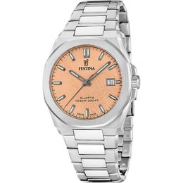 Festina Herren Quarzuhr &raquo;Classic Steel&laquo; Armbanduhr, Herrenuhr, Swiss Made, Edelstahlarmband, analog, Tag rosa Einheitsgr&ouml;&szlig;e