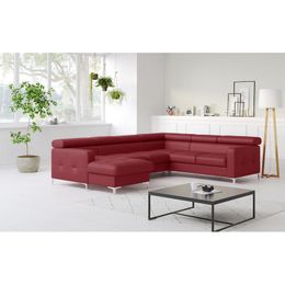 COTTA Wohnlandschaft &raquo;Sammy U-Form, B: 304 cm&laquo; Kopfteilverstellung, optional Schlaffunktion & Bettkasten rot NaturLEDER , die R&uuml;ckseite ist mit 