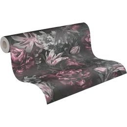 A.S. Cr&eacute;ation Vliestapete &raquo;PintWalls Rosen Floral&laquo; gemustert matt neutral glatt Blumentapete Tapeten Wohnzimmer Schlafzimmer K&uuml;che modern Design Optik rosa Vinyl, 