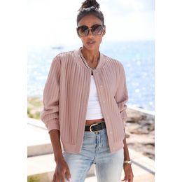 Lascana Damen Bomberjacke "in Stepp-Optik mit Druckknopfleiste und breiten B&uuml;ndchen", rosa, Gr. 36, unifarben, Jersey, Obermaterial: 80% Polyester,