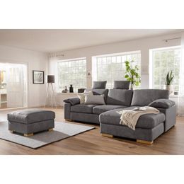 OTTO home Ecksofa &raquo;Ventura L-Form&laquo; wahlweise mit Schlaffunktion und Schlaffunktion/Bettkasten grau Luxus-Microfaser in Lederoptik (100% Polyester);